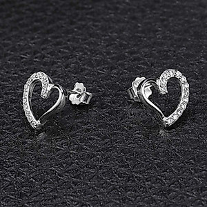 AoedeJ Minimalist Heart Stud Earrings Sterling Silver Earrings Small Heart Earrings (Silver - Style 12)