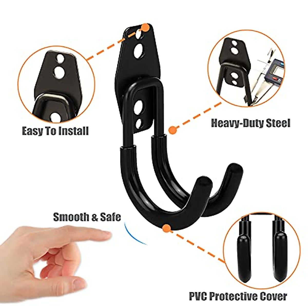 Steel Garage Storage Utility Double Hooks, Heavy Duty Hangers Wall Mount Holder U Hook Garage Organizer for Power Tools, Bikes, Ladders, Ropes, Hoses, Bulk Items Storage