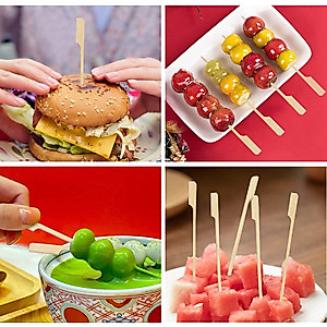 6 inch 200PCS Bamboo wood wooden Paddle Picks Skewers for Cocktail, Appetiser, Cast iron Grilling, Yakitori, Shabu Shabu, Hot pot, Fruit Kabobs, Sandwich, Barbeque Snacks