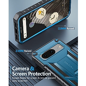 FNTCASE for Google Pixel 8 Case: Military Grade Shockproof Rugged Protective Phone Cover with Kickstand, Belt-Clip Holster & Extra Front Frame, Heavy Duty Hard Pixel 8 Cell Phone Cases 5G (Blue)