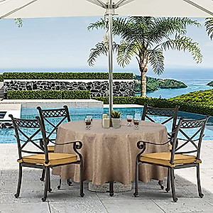 youngseahome Outdoor Tablecloth Wrinkle-Free Stain Resistant Waterproof Polyester Fabric Table Cover with Zipper Umbrella Hole for Picnic/Party/Dinner/Patio Garden(70inch Round,Zippered,Flax)
