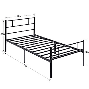 VECELO Twin Platform Bed Frame with Headboard and Footboard, 12'' Under-Bed Storage & Strong Metal Slats Support, No Box Spring Needed