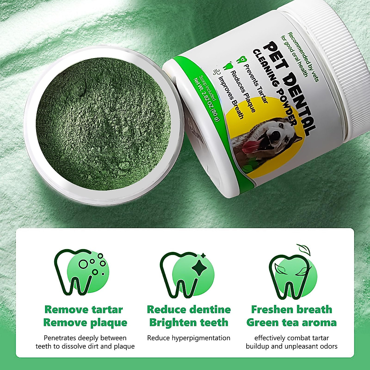 Dog Teeth Cleaning Powder，Dog Dental Powder，Dog Breath Freshener Powder with Probiotics for Bad Breath, Plaque, Tartar Remover - Dental Supplies - 80g