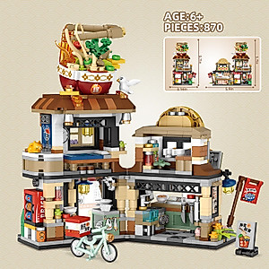 QLT Street View Noodle Shop Mini Building Blocks, MOC Creative Building Toys Model Set for Girls 7-9 Years Old, 870 PCS Simulation Architecture Construction Toy, Gift Idea for Kids Adults