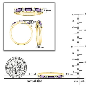 Dazzlingrock Collection 4x2mm Baguette Amethyst & Princess White Diamond Wedding Band for Women in 10K Yellow Gold Size 6