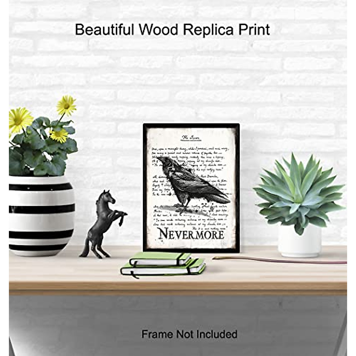 The Raven Wall Art & Decor - Nevermore - Edgar Allan Poe Gift - Goth Room Decor - Gothic Home Decor - Creepy Poem Poetry Wall Art - Vintage Rustic Decoration - Retro Style Poster Print 8x10 UNFRAMED