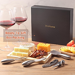 Cheese Gifts Wine Gifts，Cheese Knife Set with Cutting Board and Wine Tools，Cheese Knives for Charcuterie Board Accesories,Cheese&Wine Tools Set（Gift-Ready Box）