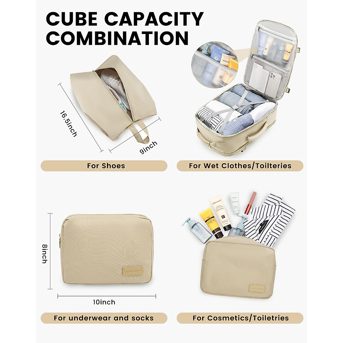 LOVEVOOK Large Travel Backpack for Women & Men, Carry on Backpack Airline Approved, TSA Personal Item Travel Bag fits 17" Laptop, 40L Waterproof Travel Essentials Sports Backpack with 3 Packing Cubes