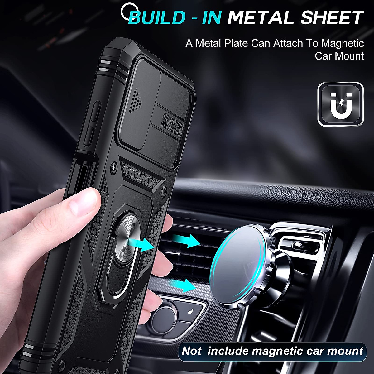 LeYi Compatible for Samsung Galaxy A03s Phone Case: Galaxy AO3s Phone Case with Slide Camera Cover + [2 Packs] Screen Protector, 360 Full Body Military-Grade Phone Case with Kickstand for A03s, Black