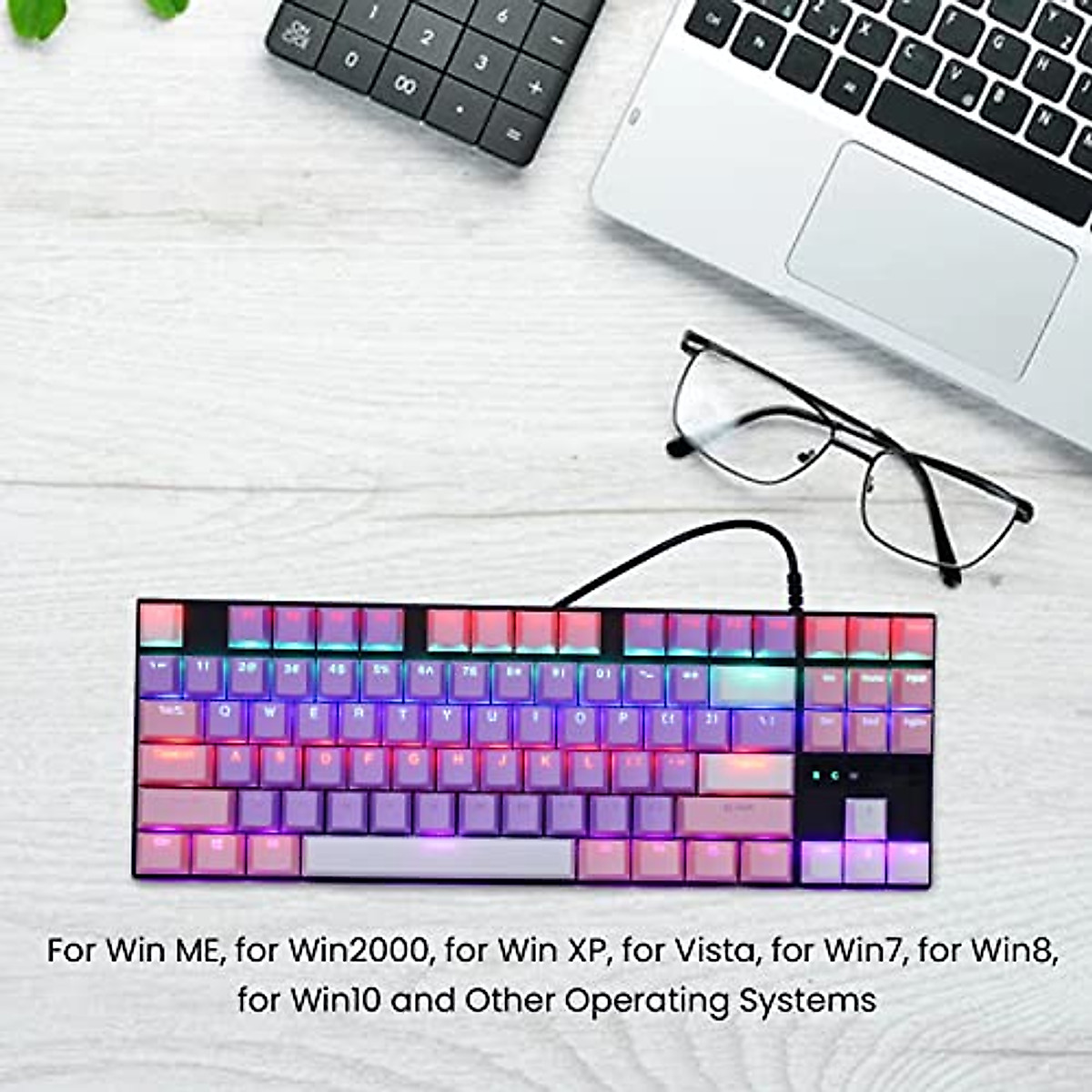Dilwe Mechanical Gaming Keyboard,RGB 26 Backlit USB Wired Keyboard,Waterproof PC Keyboard,Portable 87 Key Ergonomic Mechanical Gaming Keyboard,Wired Computer Keyboard for Windows (Pink