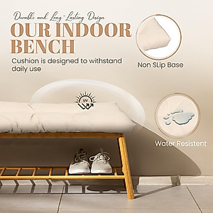 NVAZN Large Tufted Bench Cushions -36”x14”x 4”- Indoor or Outdoor Furniture Seat Cushion - Water, UV & Stain-Resistant - Porch Furniture Cushion - Beige