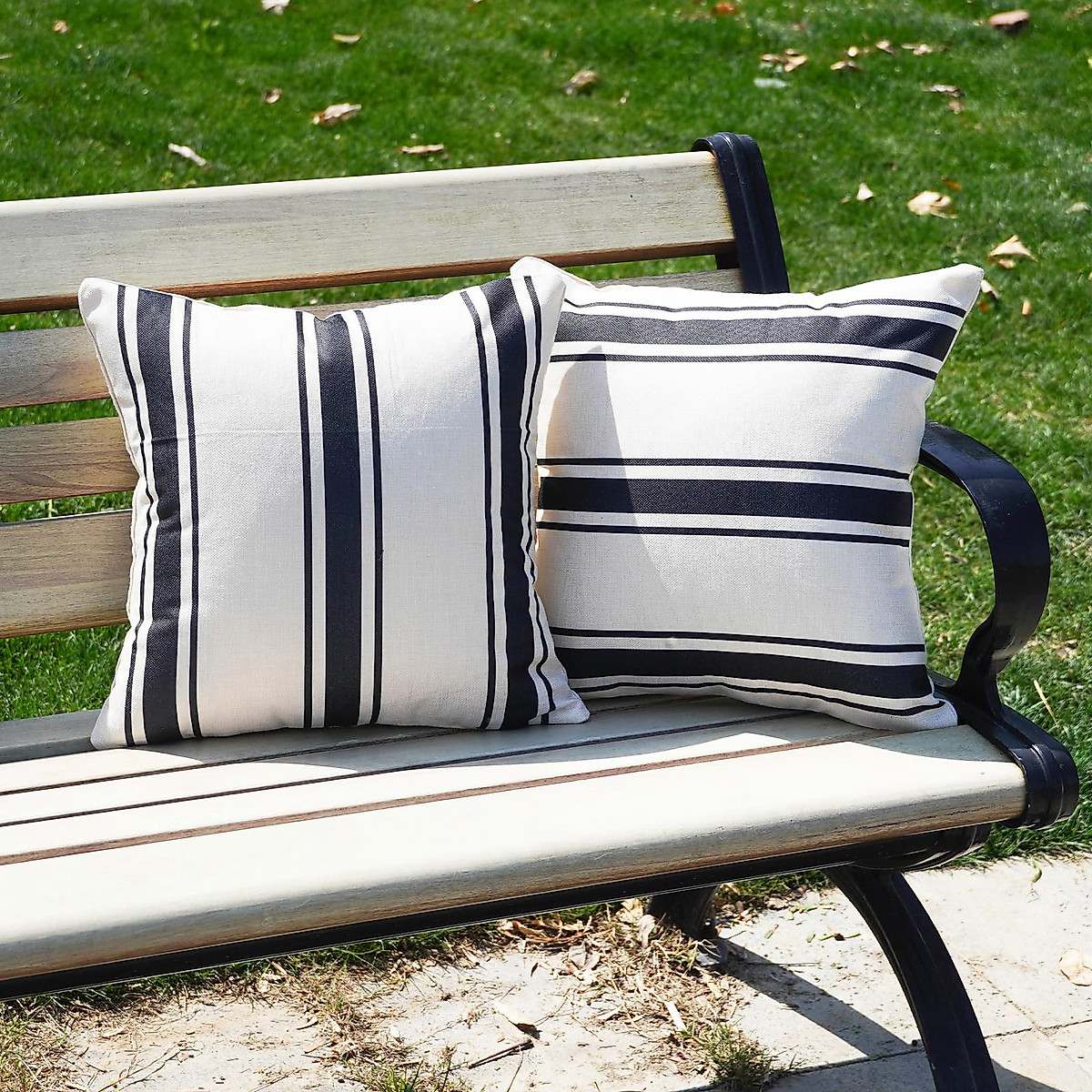 HOMFREEST Outdoor Pillow Cover 16×16 Inch Set of 2 Waterprooof Black and Beige Striped Square Throw Pillowcases Outside Bench Decorations for Patio Furniture Porch Sofa Car