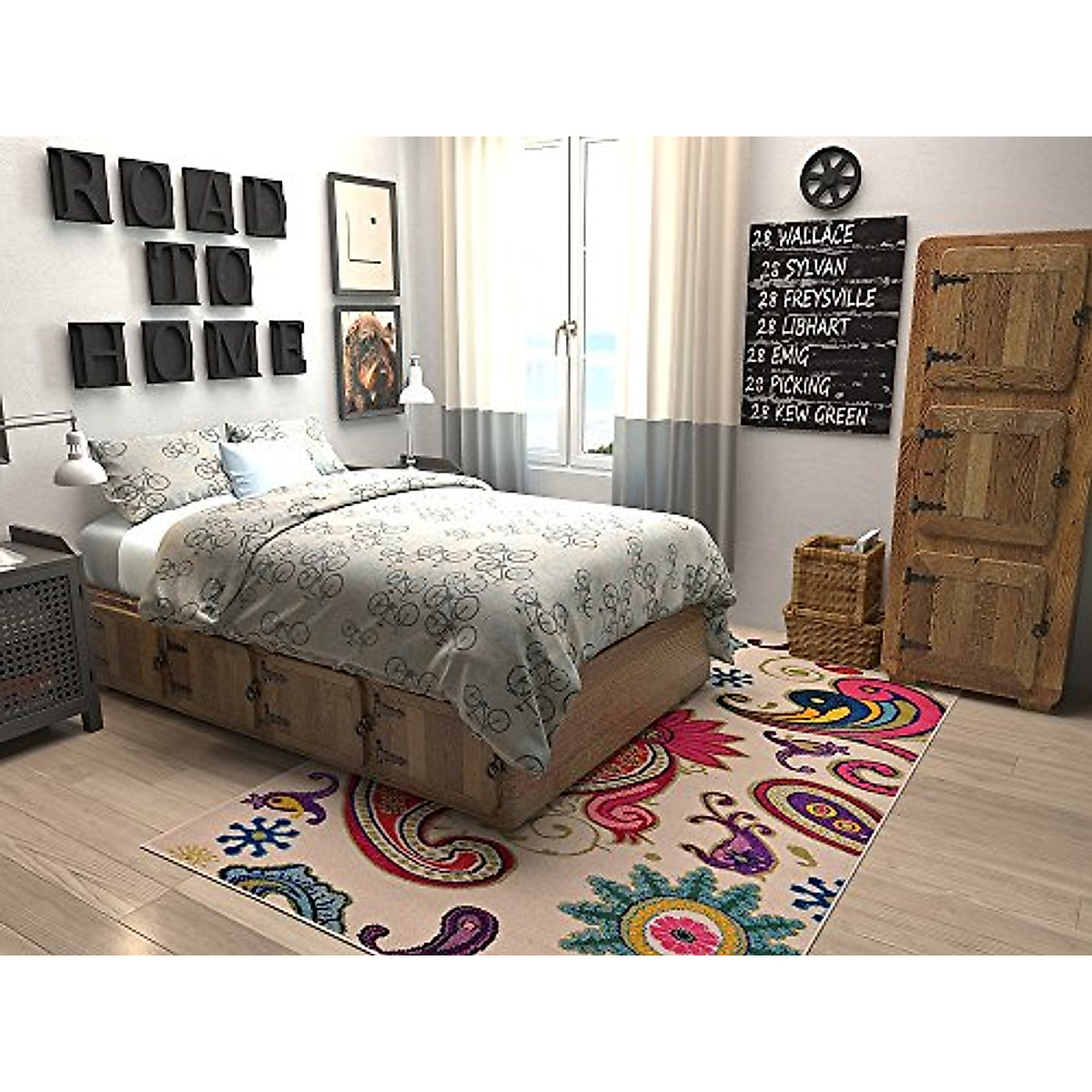 Unique Loom Estrella Collection Colorful, Paisley, Floral, Abstract, Modern Area Rug, 5 x 8 ft, Beige/Pink