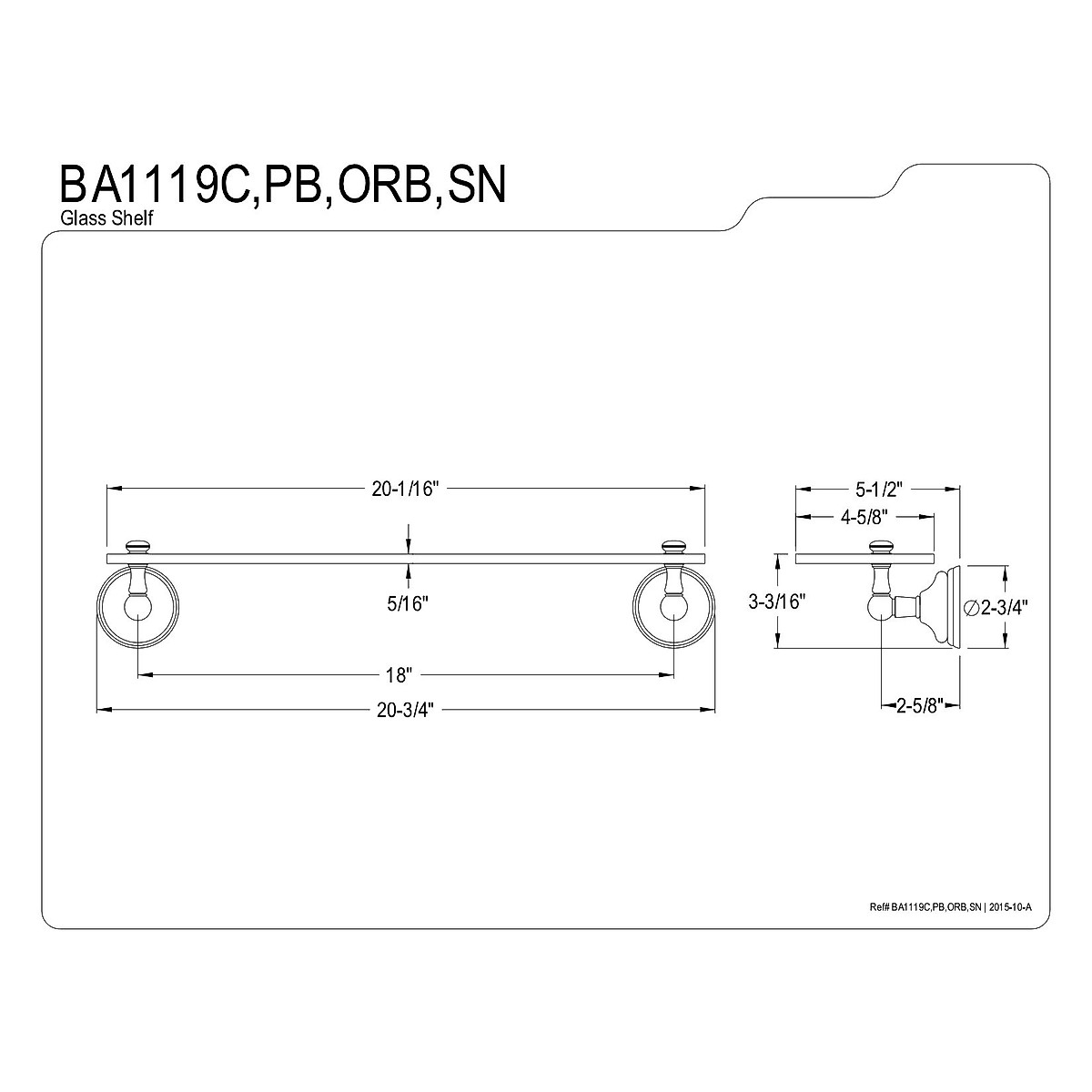 Kingston Brass BA1119PB Victorian Glass Shelf, Polished Brass