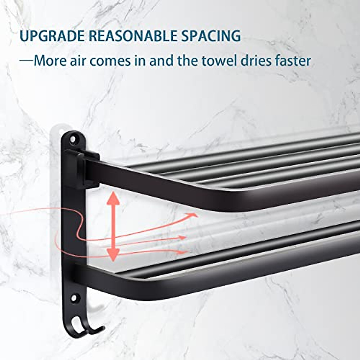Towel Racks for Bathroom, Black Towel Bar for Bathroom with Double Shelf, Bathroom Towel Rack Wall Mounted 2 Tier, Bathroom Accessories, Space Aluminum, 24 Inch