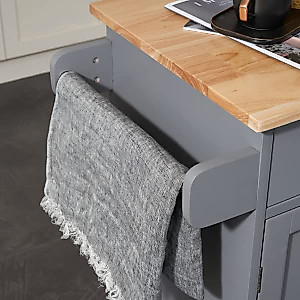 99.5 * 40 * 85.5cm Two Doors One Drawer MDF Rubber Wood Gray Spray Paint Dining Car,Rolling Kitchen Island Cart with Drawers, Kitchen Storage Cabinet on Wheels with Shelves