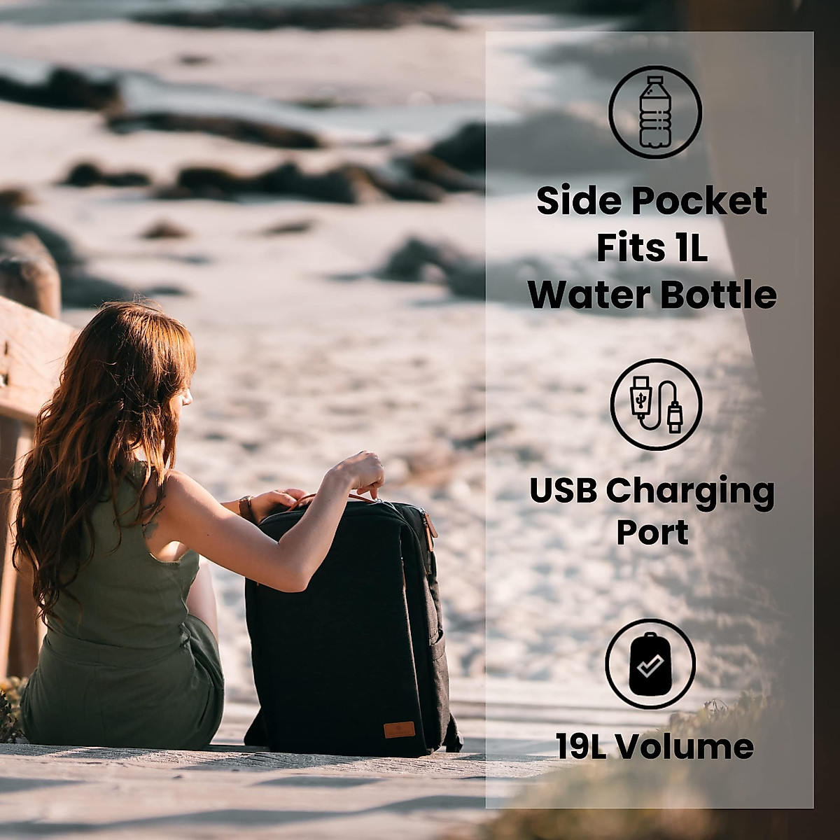 Nordace Siena Smart Backpack with USB Charging - 15.6 Inch Laptop Backpack, 19L Daily Backpack for Travel, Everyday, Work, or School (Black)