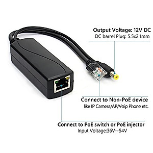 ANVISION 2-Pack Active 48V to 12V PoE Splitter Adapter, IEEE 802.3af Compliant 10/100Mbps, DC 12V Output, for IP Camera AP Voip Phone and More