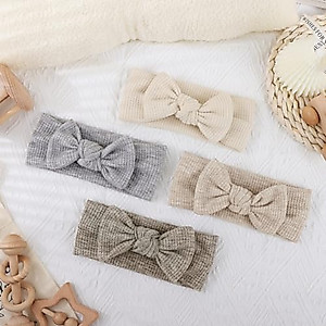 YanJie 4 PCS Baby Girl Headbands Handmade Big Bows Soft Stretchy Infant Newborn Headband with Bows Headwrap Hair Accessories Beige Light Khaki Coffee Gray