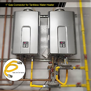 Gas Connector 18 inch Yellow Coated Stainless Steel, 1” OD Flexible Gas Hose Connector for Tankless Water Heater, with 3/4” FIP x 3/4” MIP Stainless Steel Fittings, 18” Gas Appliance Supply Line