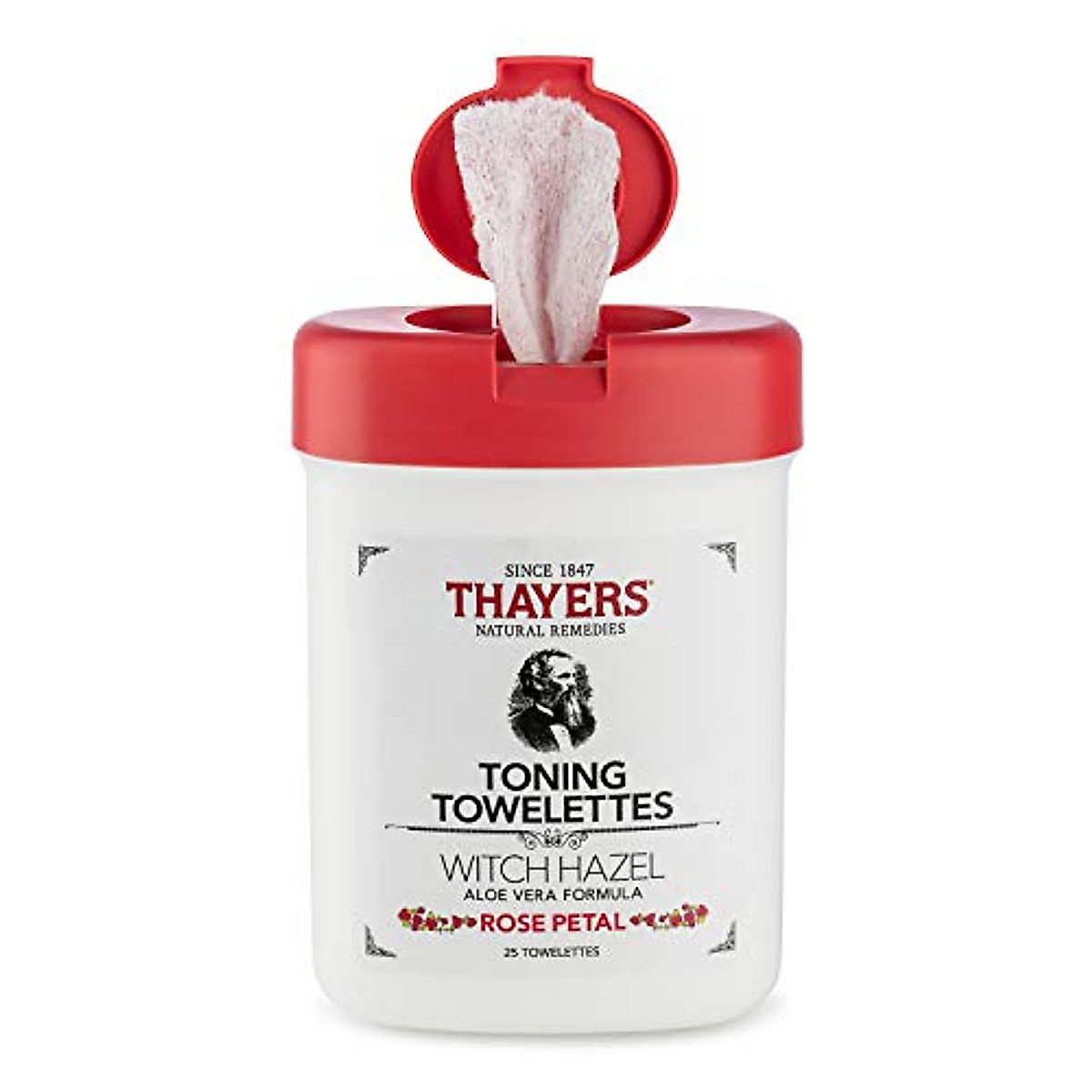 THAYERS Alcohol-Free Witch Hazel Toning Towelettes with Aloe Vera, Rose Petal, 25 Count