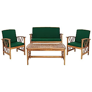 SAFAVIEH Outdoor Collection Fontana Natural/ Green Cushions 4-Piece Conversation Patio Set