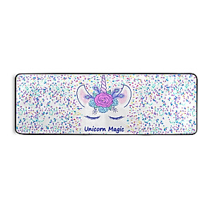 Unicorn Hand Bath Rug Runner Cream Unicorn Magic Non Slip Area Mat Rugs for Bathroom Kitchen Entryway Shaggy Rug Soft Bedroom Carpet 72"x 24"