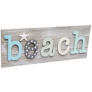 Tumbler Home Beach Wall Decor, Coastal Decorations for Home, Nautical Bathroom Décor, White Washed Pastel Beach Sign with Starfish