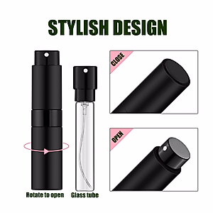 IRON BILL 2 PCS/8ml Portable Mini Perfume Atomizer bottles, Empty Refillable Spray Bottle with 3 Types of Refill Tools, Pocket Travel Perfume Sample Bottles(Matte Black&Silver)