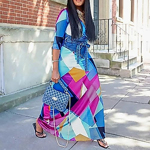 FANDEE Plus Size Maxi Dress for Women Summer Sundress V-Neck 3/4 Sleeve Multicoloured XX-Large