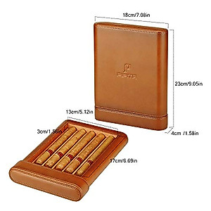 Portable Travel Leather Cigar Humidor Cases Cedar Wood Lined Humidifier for 5 Cigars Storage Box with Humidifier Hold Cigars (PIPT-03)