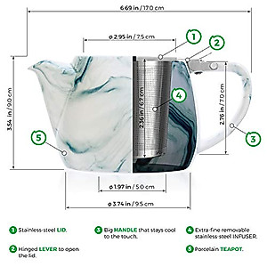 Tealyra - Marble Porcelain Teapot Turquoise - 22-ounce (2-3 cups) - Unique Design - Extra-Fine Infuser and Stainless Steel Lid - Infuse Loose Leaf Tea or Bags - 650ml