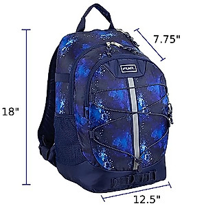 FUEL 18” Unisex Backpack Terra Sport Spacious Dual Compartment w/Laptop Sleeve and Bungee for Travel, College, Work - Dark Blue Galaxy