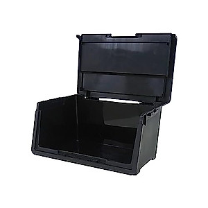 ASTAGE flip top storage bin lockable box plastic storage box with retractable lid modular stackable box storage organization - Large 2 Pack Black