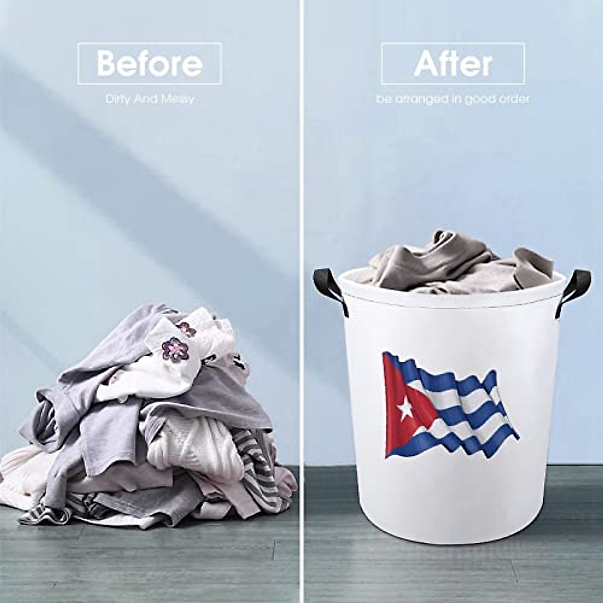 Cuba Flag Large Laundry Basket Hamper Bag Washing with Handles for College Dorm Portable