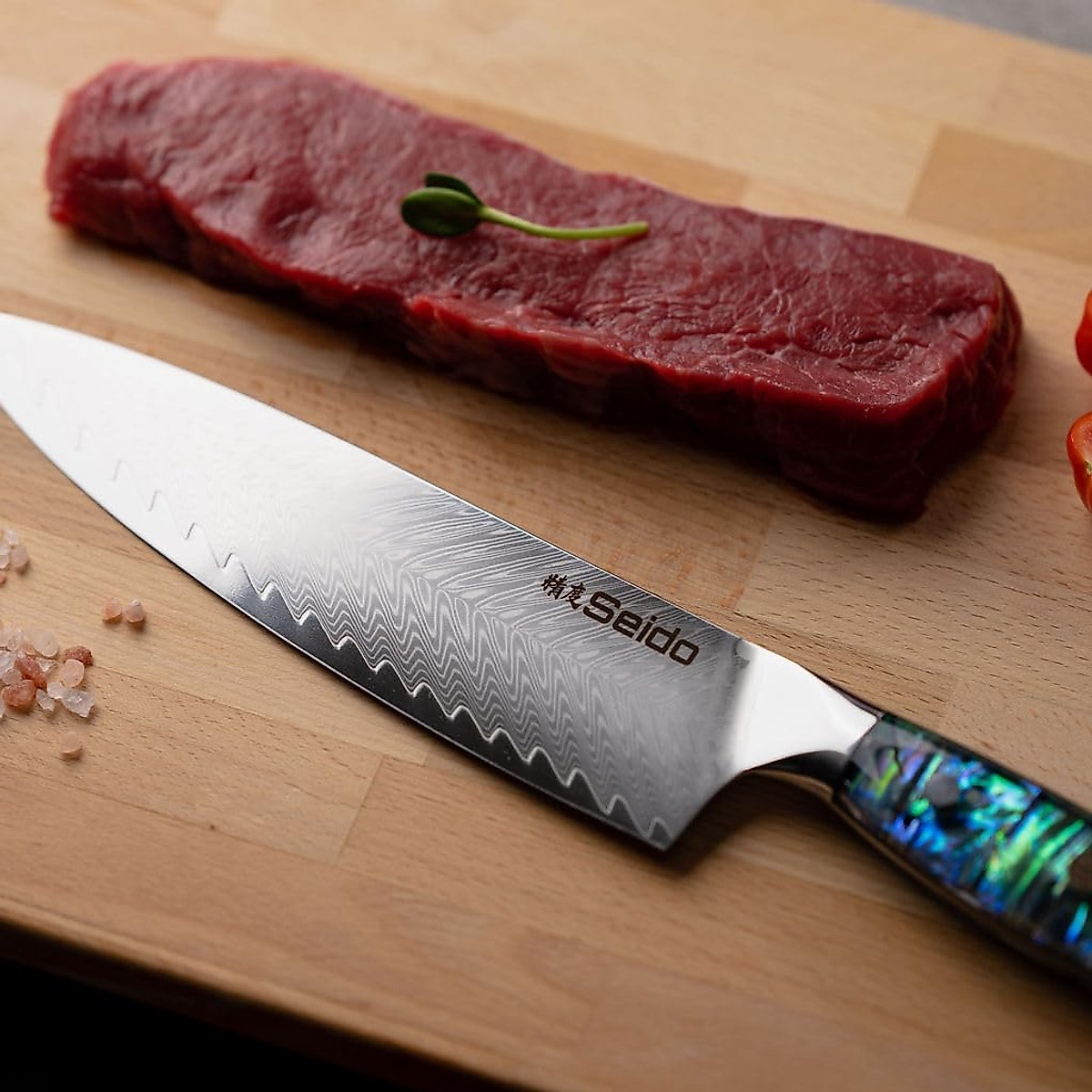 Seido Knives Awabi Gyuto Chef Knife 67 layers of Damascus Steel with a VG-10 Super Steel Core with Abalone Shell Resin Handle