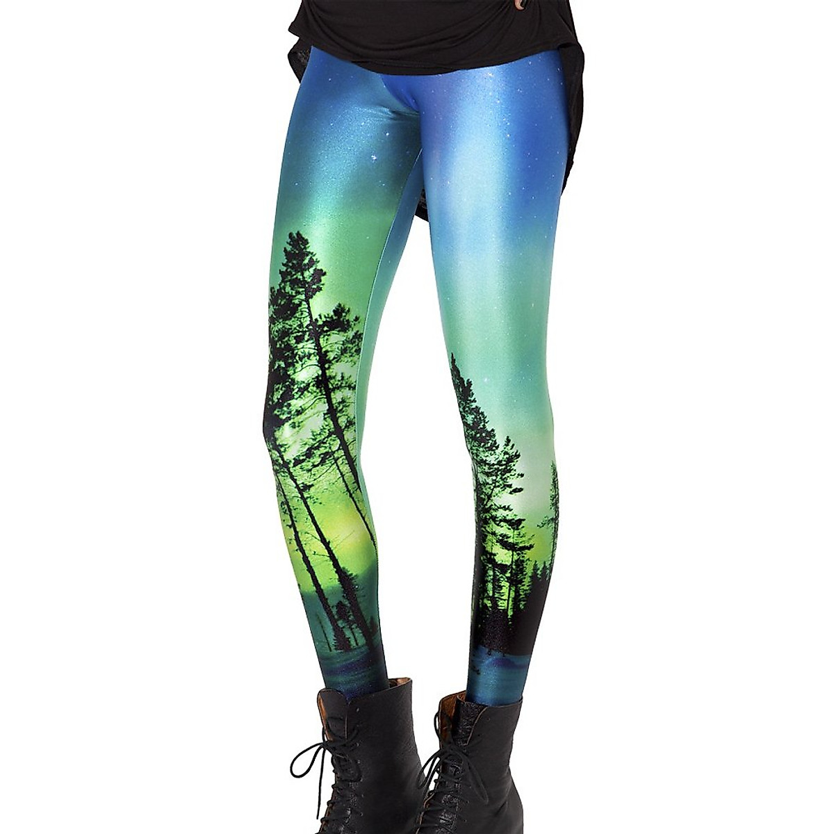 QZUnique Women's Green Tree Sky Printed Footless Elastic Sexy Tights Leggings,Green Tree,One Size