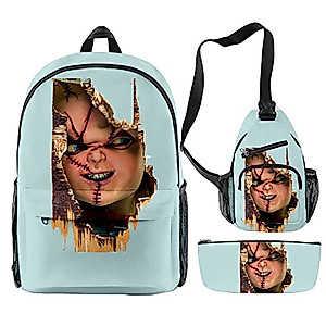 BINGTIESHA Chucky Season 2 Backpack Three-piece Sets Casual Harajuku TV Play Oxford Cloth Travel Bag Style Backpack (JY08069)