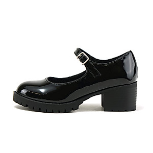 Soda Boxer-2 Kids/Children/Girls Fashion Mary Jane Style Rounded Chunky Block Lug Sole Heel with Adjustable Strap (Black Patent, us_Footwear_Size_System, Little_Kid, Medium, Numeric_2)