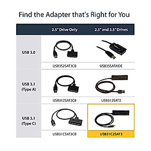 StarTech.com USB C to SATA Adapter Cable - for 2.5 / 3.5” SATA Drives - 10Gbps - USB 3.1 - SATA to USB Adapter - External Hard Drive Cable (USB31C2SAT3)