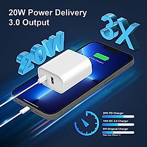 [Apple MFi Certified] iPhone Fast Charger, 20W PD + QC 3.0 Dual Port USB C Wall Charger Plug with 10FT Extra Long USB C to Lightning Fast Charging Data Sync Cord for iPhone 13 12 11 XS XR X 8 iPad