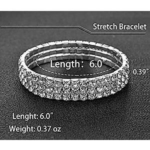 Zealmer Women White Gold Plated 3 Rows Rhinestone Choker Necklace & Bracelets Set