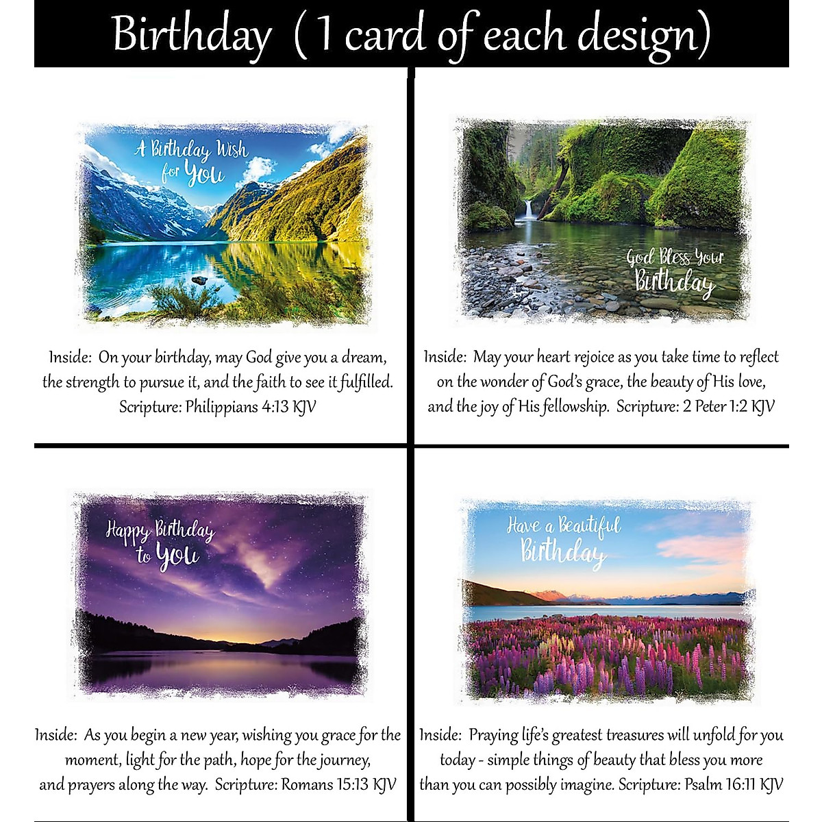 Birthday (No Repeated Cards) 32 Designs Christian/Religious Greeting Card Assortment #3 ~ Scripture in every card