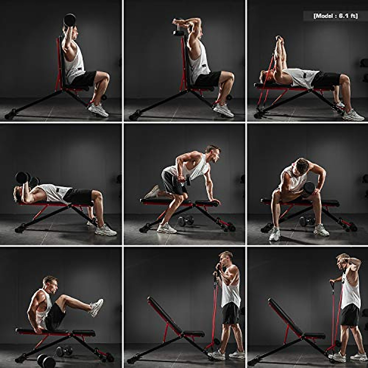 Pelpo Adjustable Weight Bench, Folding Weight Lifting Bench, Workout Bench for Home, Incline/Decline Bench for Full Body Workout, Strength Training Benches, Max Load 660lbs