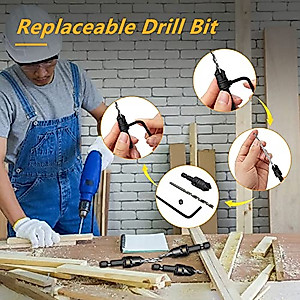 11 Pcs 82° Countersink Drill Bit Set #5, 6, 8, 10, 12 with 5 Replacement Dril bits and 1 Wrench, 3/8" Quick-Change -Chamfered Adjustable Drilling Tool Kit on Pilot Counter Sink Holes for Woodworking