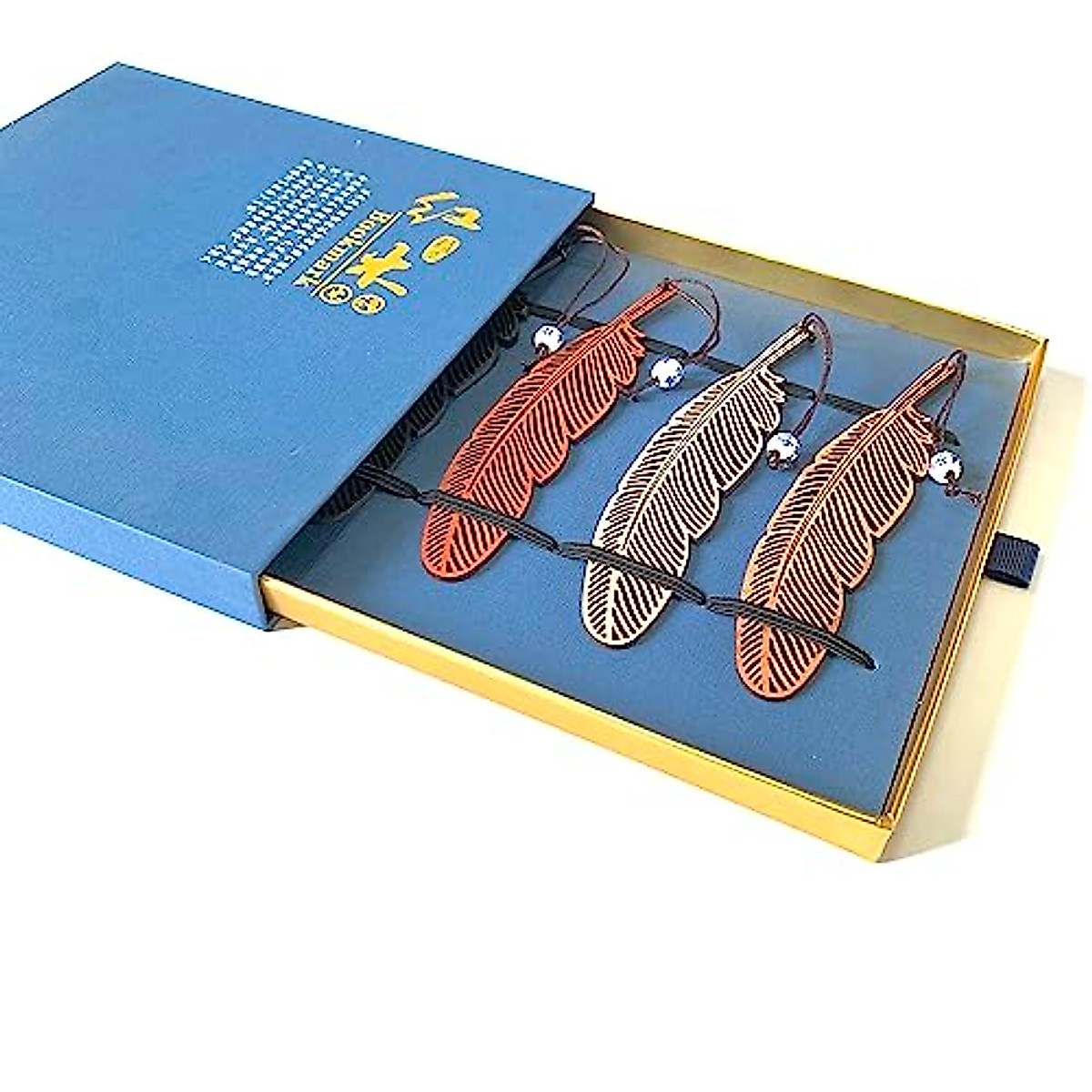 Zllada Wood Feather Bookmarks - 4 Pieces Wooden Bookmarks for Women Men