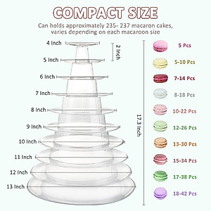 10 Tiers Round Macaron Tower Stand Plastic Transparent Cake Stand Macaron Display Rack Desserts Cupcake Holder Platter for Baby Shower, Birthday Party, Wedding, Party Decor