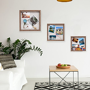 Muzilife 8x8 Shadow Box Picture Frame with Linen Board - Deep Wood & Glass Display Rustic Case Ready to Hang Memorabilia, Pins, Awards, Medals, Wedding, Tickets, and Photos, Carbonized Small