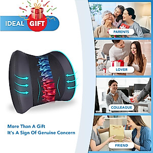 Lumbar Support Pillow for Car, Memory Foam Lumbar Pillow for Lower Back Pain Relief - Back Cushion for Driving, Chair Support for Car-Office Chair, Wheelchair - Black