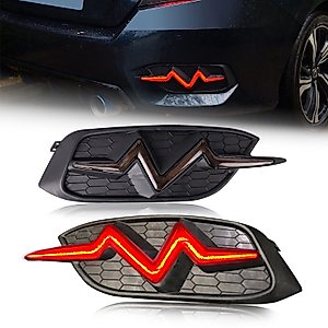 ATDK GROUP LED Rear Bumper Light For 2016 2017 2018 2019 2020 2021 Honda Civic LX EX Touring Sedan Tail Bumper Break & Fog Lights With Dynamic Sequential Turn Signal(Black Lens)